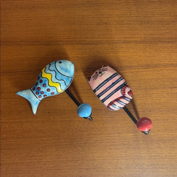Handmade | Accents | Colorful Fish And Cat Wall Hooks Handmade Of ...